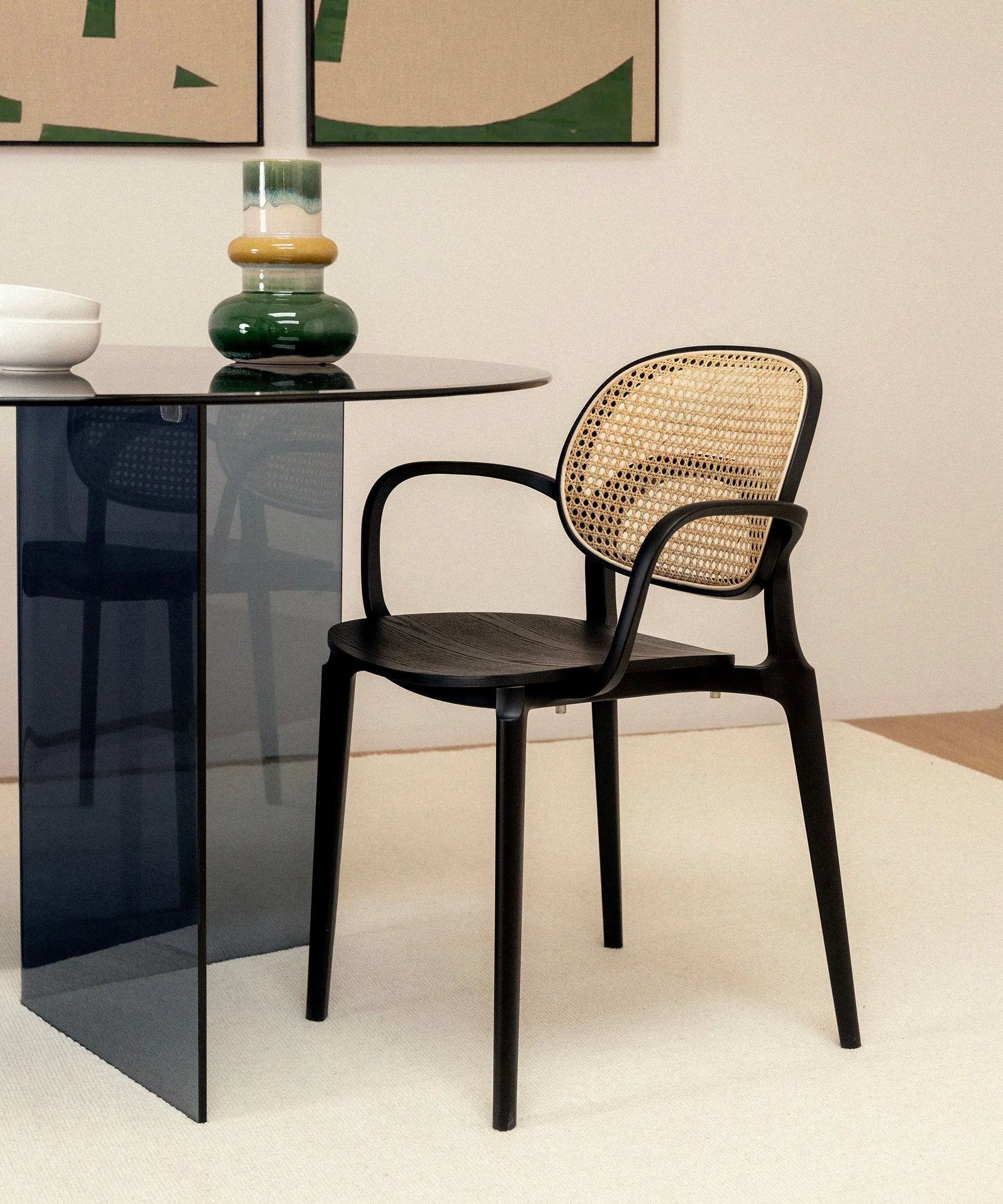 Calista Arms chair with rattan backrest and armrests | Northdeco